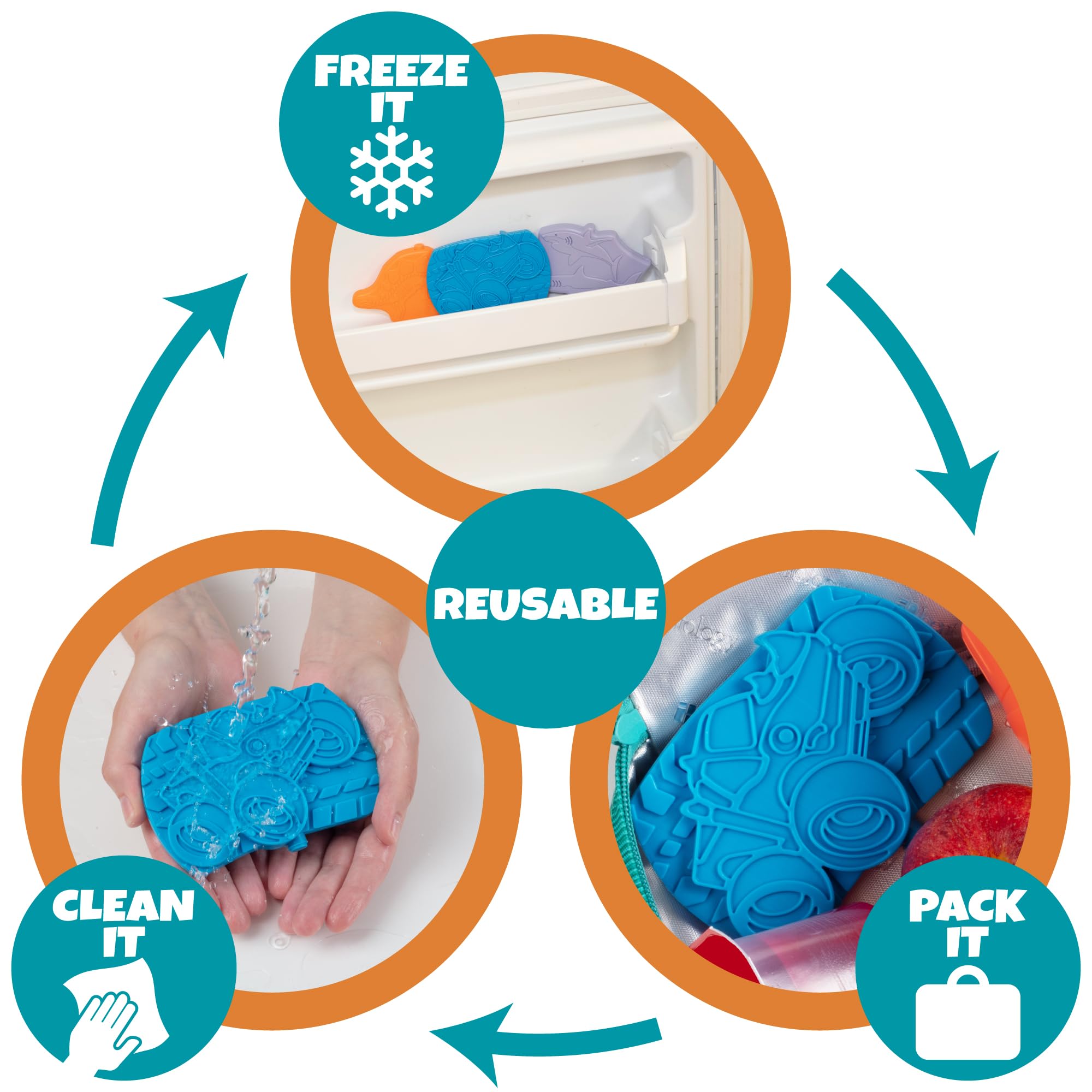 Blue Monster Truck Reusable Hard Ice Pack- Set of 3 -Fits Easily Inside Kids Lunch Box, Insulated Cooler Bag-Long Lasting Slim, Space Saving-Cool Freezer Packs Keep Food Cold For Hours- Back to School