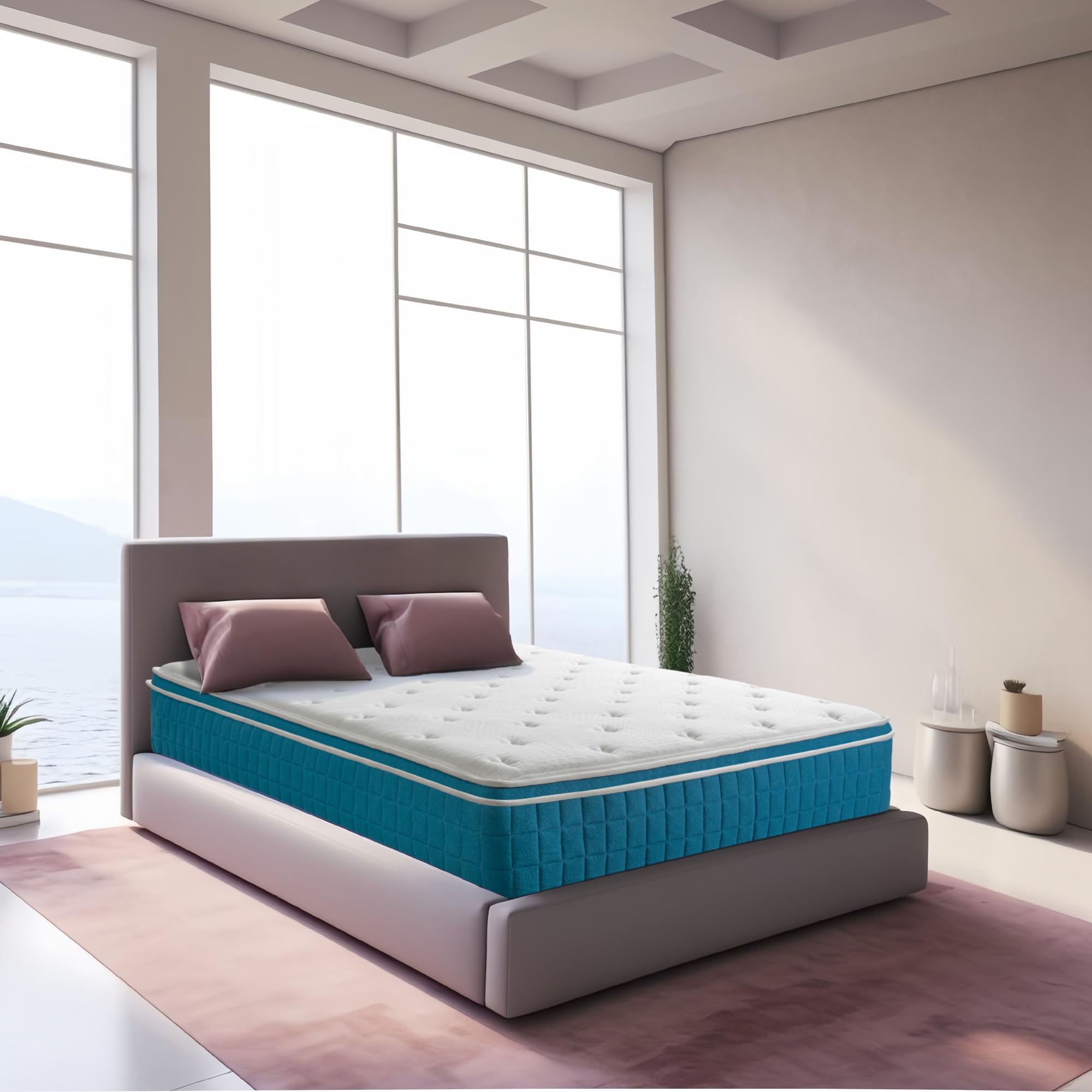 Askme Queen Mattress 12 Inch Hybrid Mattress Bed in a Box,Medium Firm Cooling Gel Memory Foam Mattress with Individually Wrapped Pocket Coils for Motion Isolation and Pressure Relief, CertiPUR-US