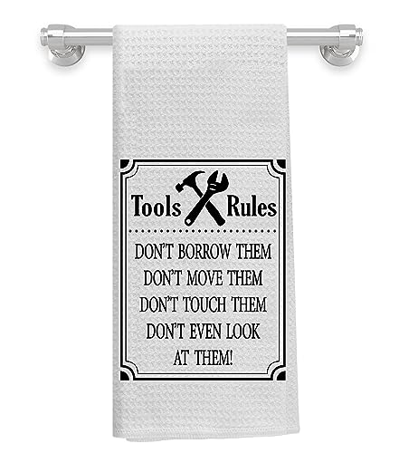 Knibeo Funny Kitchen Towels,Tools Rules Waffle Weave Kitchen Towels and Dishcloths,Hand Towels for Workshop Garage,Dish Towels Hand Towels for Kitchen,Kitchen Drying Towels 16 x 24 Inch