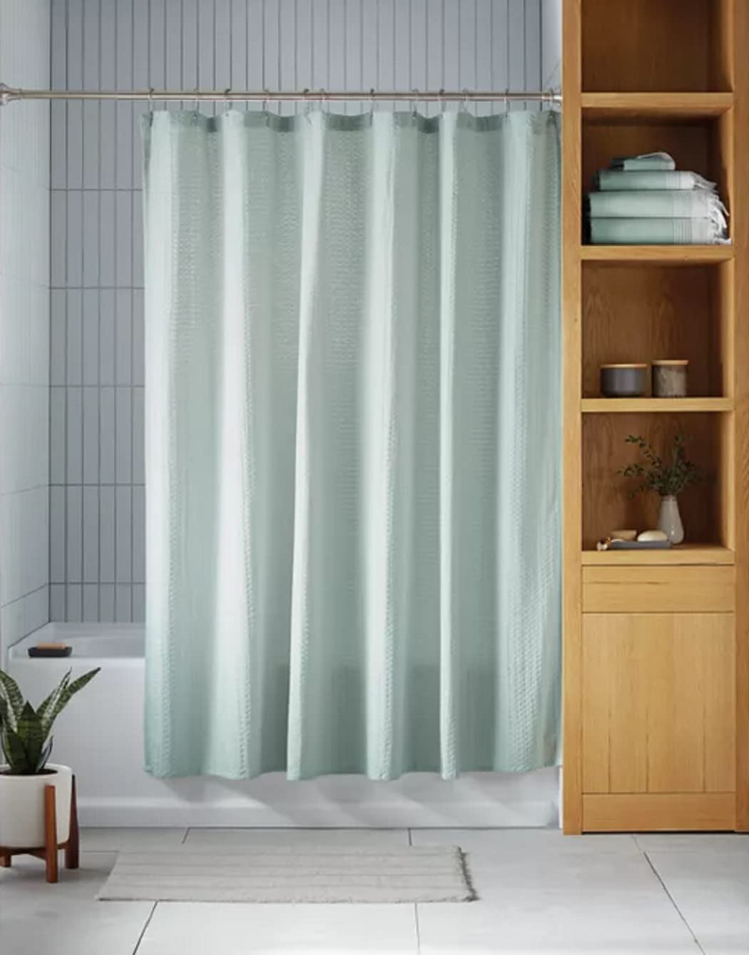 Bed & Bath Heaven 72-Inch x 72-Inch Waffle Fabric Shower Curtain in Sky Green