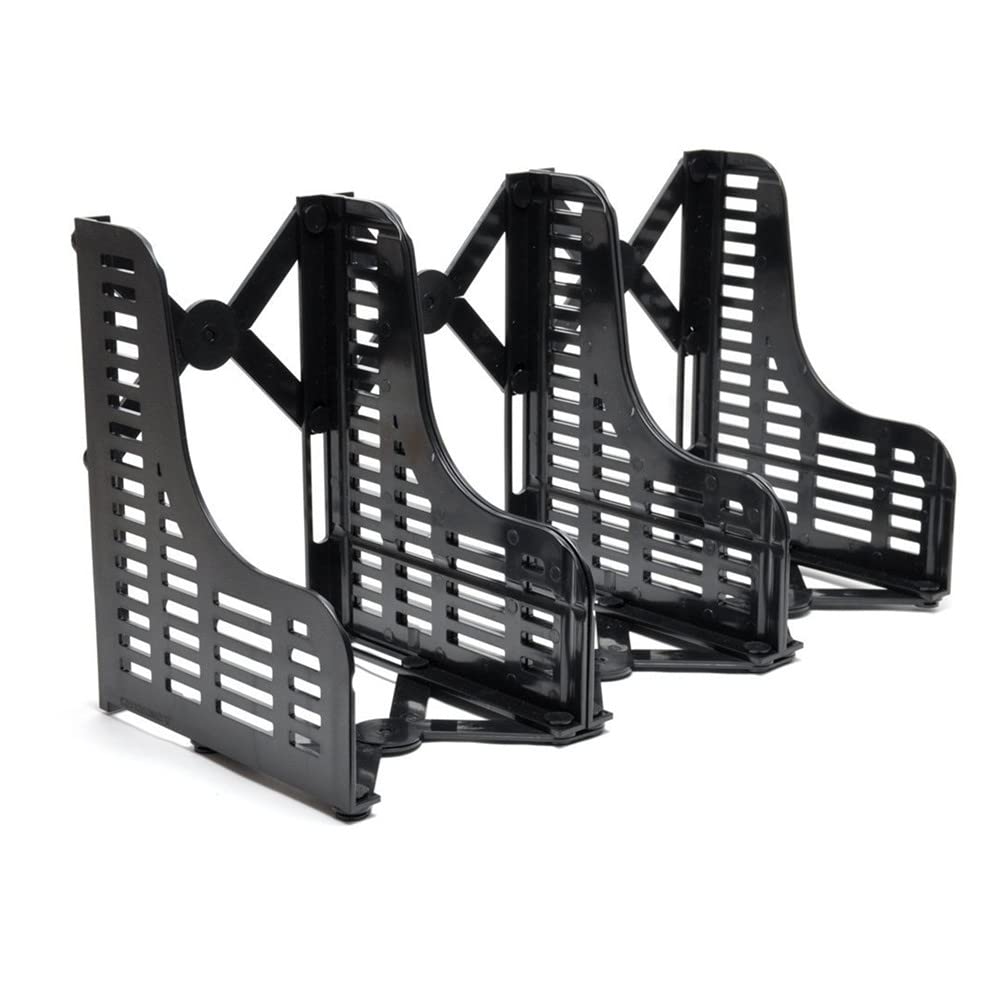 Markmesafe Adjustable Bookend, Magazine File Holders Desktop Organizer for Office Home, 3 Sections, Black