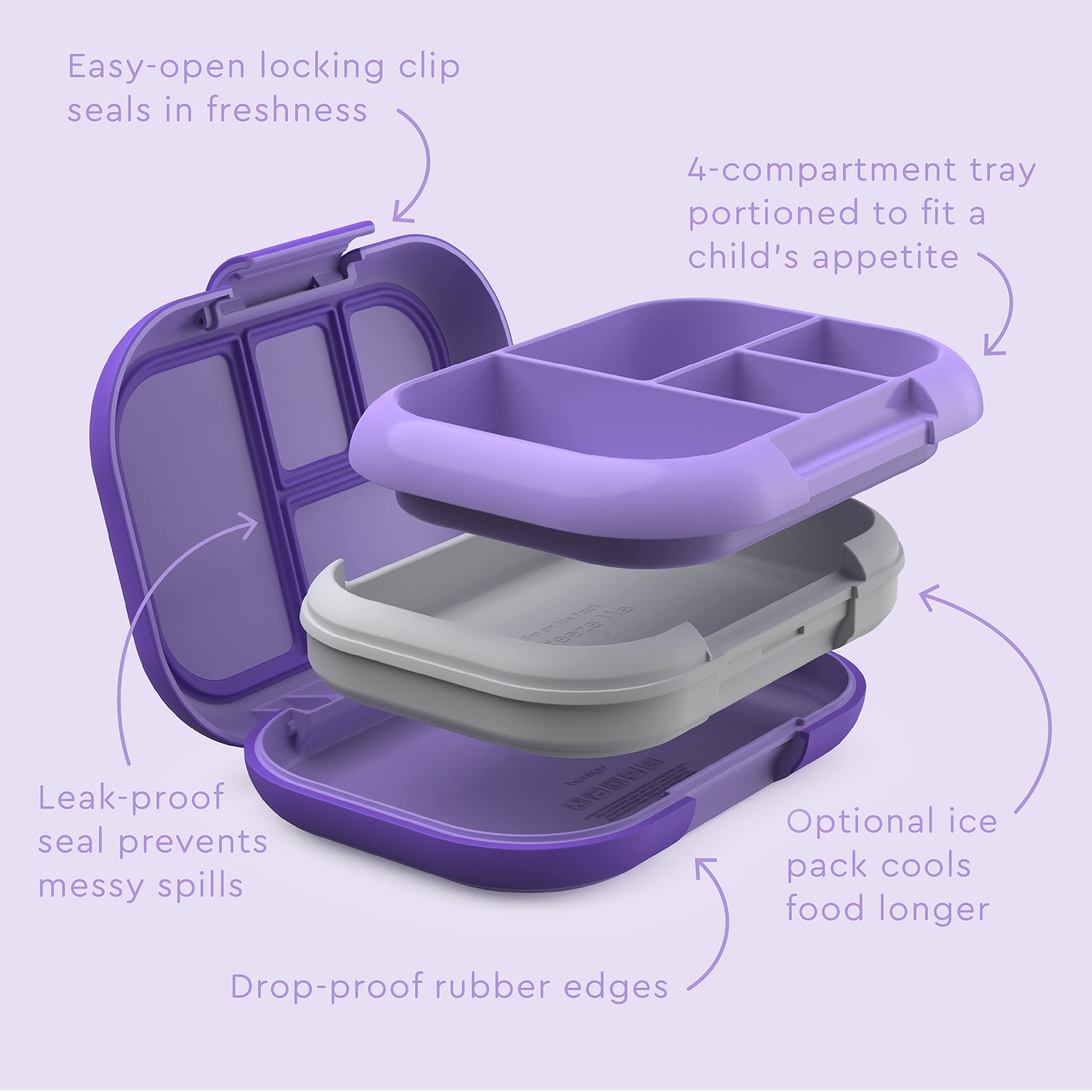 Bentgo® Kids Chill Lunch Box With Kids Reusable Plastic Utensils (Purple)
