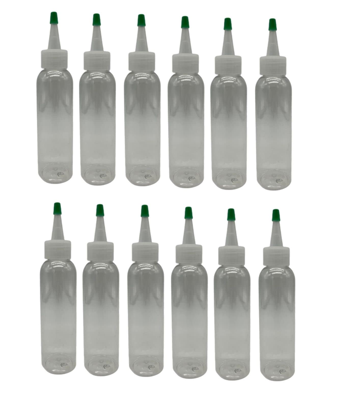 Natural Farms 4 oz Clear Cosmo BPA FREE Bottles - 12 Pack Empty Refillable Containers - Essential Oils - Hair - Aromatherapy | Natural Yorker Cap with green tip - Made in the USA