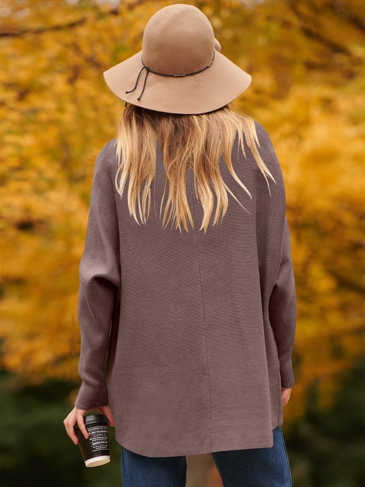 Caracilia Women Turtleneck Batwing Sweaters Oversized Tunic Sweater 2023 Fall Turtleneck High Low Sweater Pullover Knit Jumper Winter Clothes C8A7-doukou-L Brown