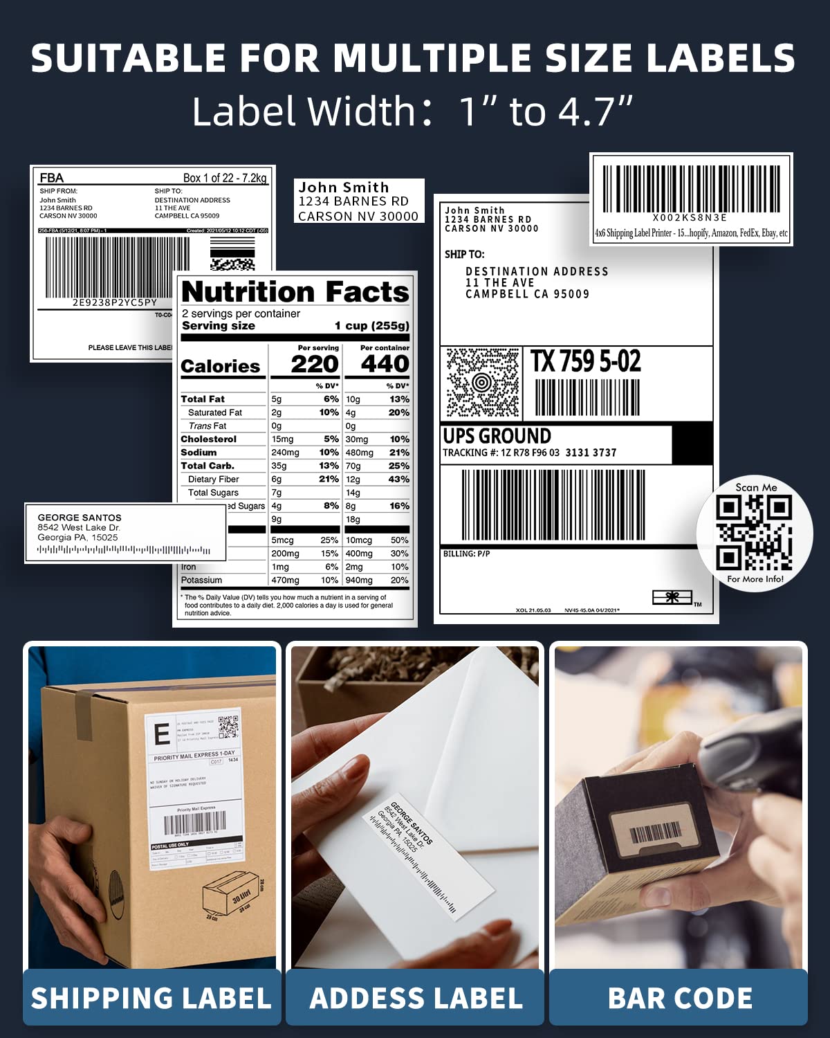Phomemo Bluetooth Thermal Label Printer, Shipping Label - 4" x 6" Fan-Fold Labels, 500 pcs