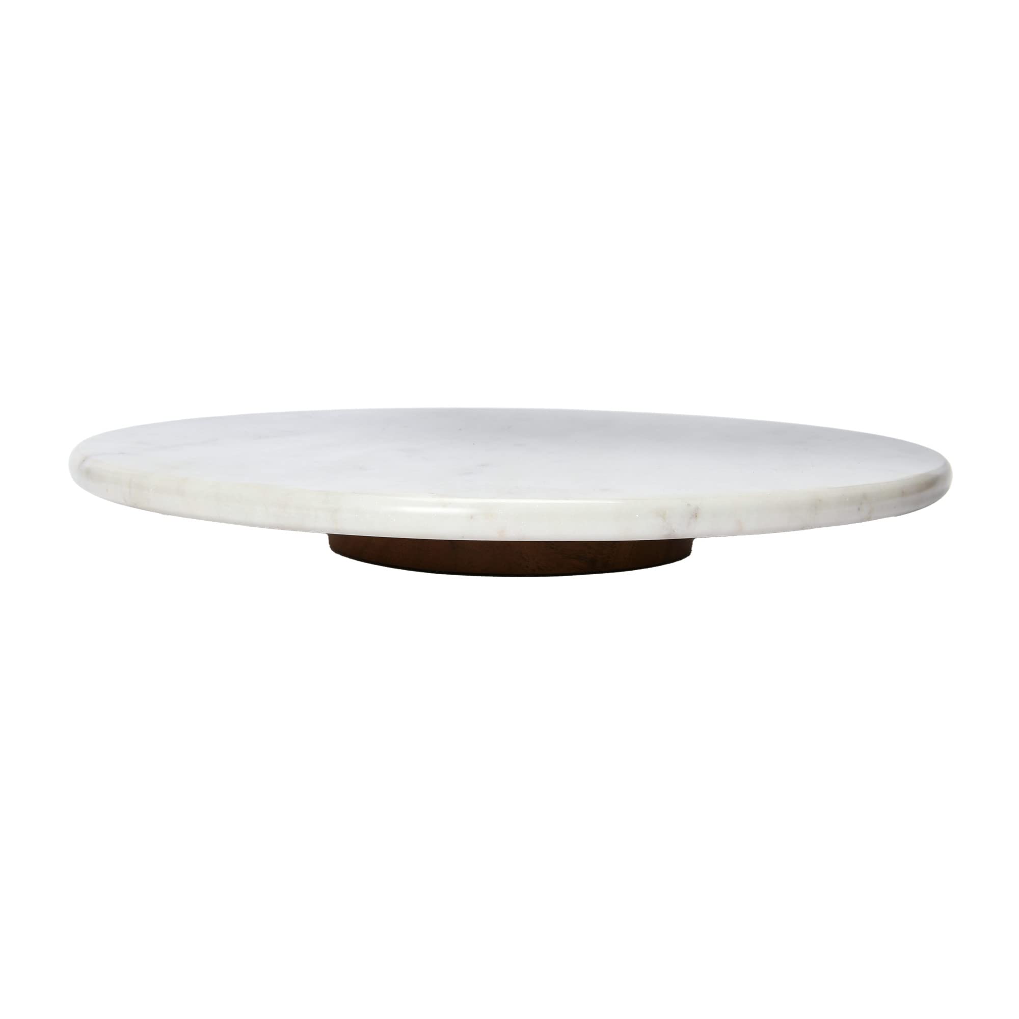 Creative Co-Op Marble Lazy Susan with Acacia Wood Base Serveware, 14"L x 14"W x 2"H, Natural