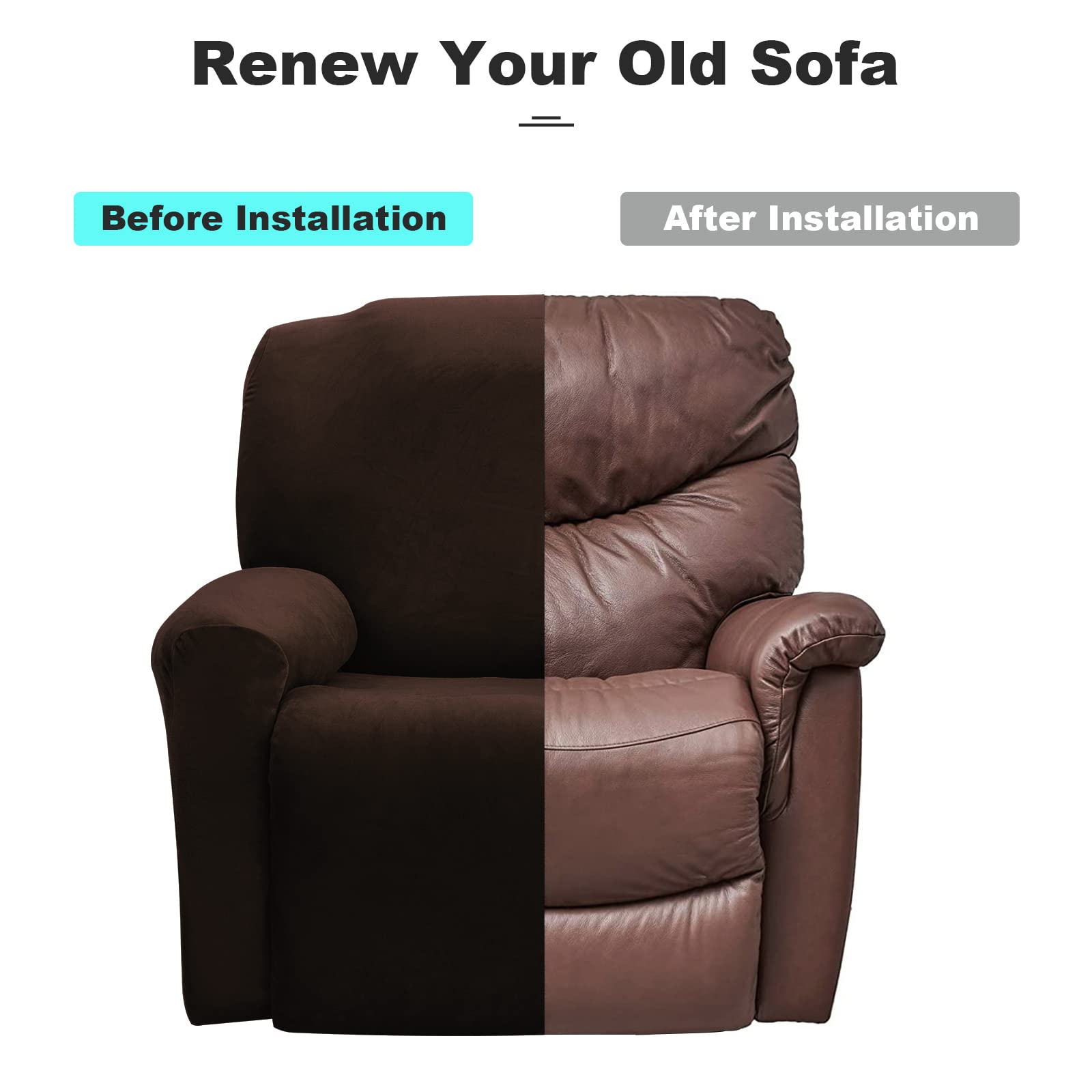 OKYUK Recliner Slipcovers 4-Pieces, Oversized Recliner Stretch Sofa Cover 1 Seat Couch Soft Furniture Protector with Elastic Velvet Fabric, Single Seat Recliner Couch Cover, Machine Washable(Coffee)