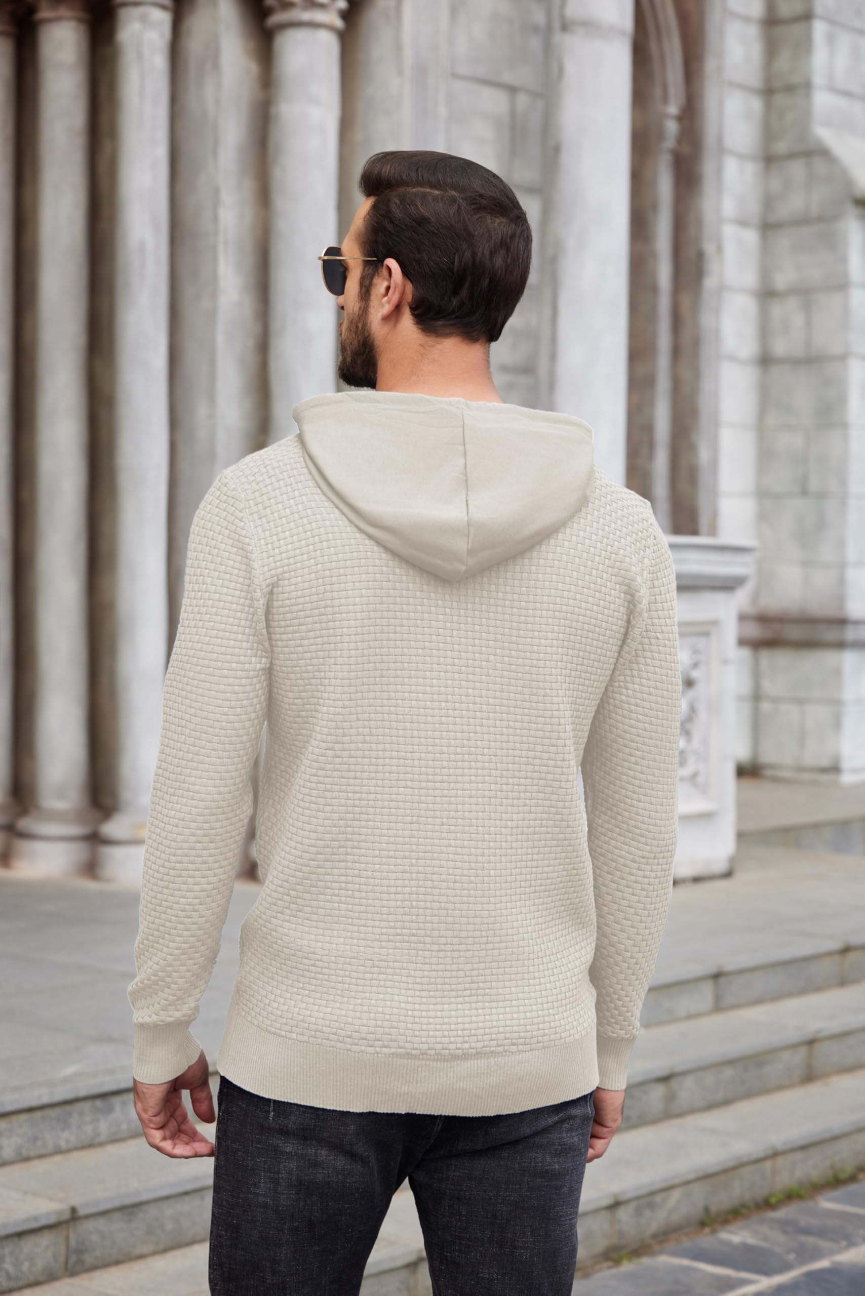 COOFANDY Men's Hooded Sweatshirts Long Sleeve Casual Waffle Pullover Hoodie Lightweight Hoodies Knitted Sweatshirt