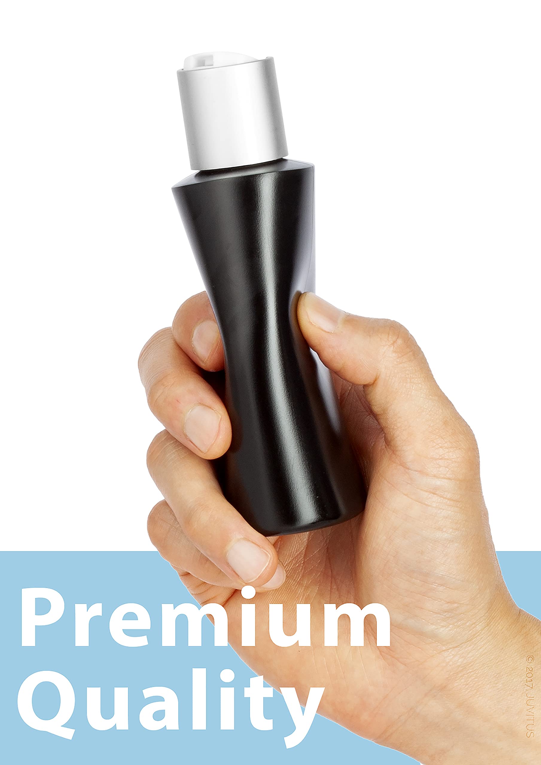 JUVITUS Black 4 oz Squeeze Cylinder Plastic (BPA Free) Empty Refillable Bottle with Silver Smooth Disc Caps (6 Pack) + Labels