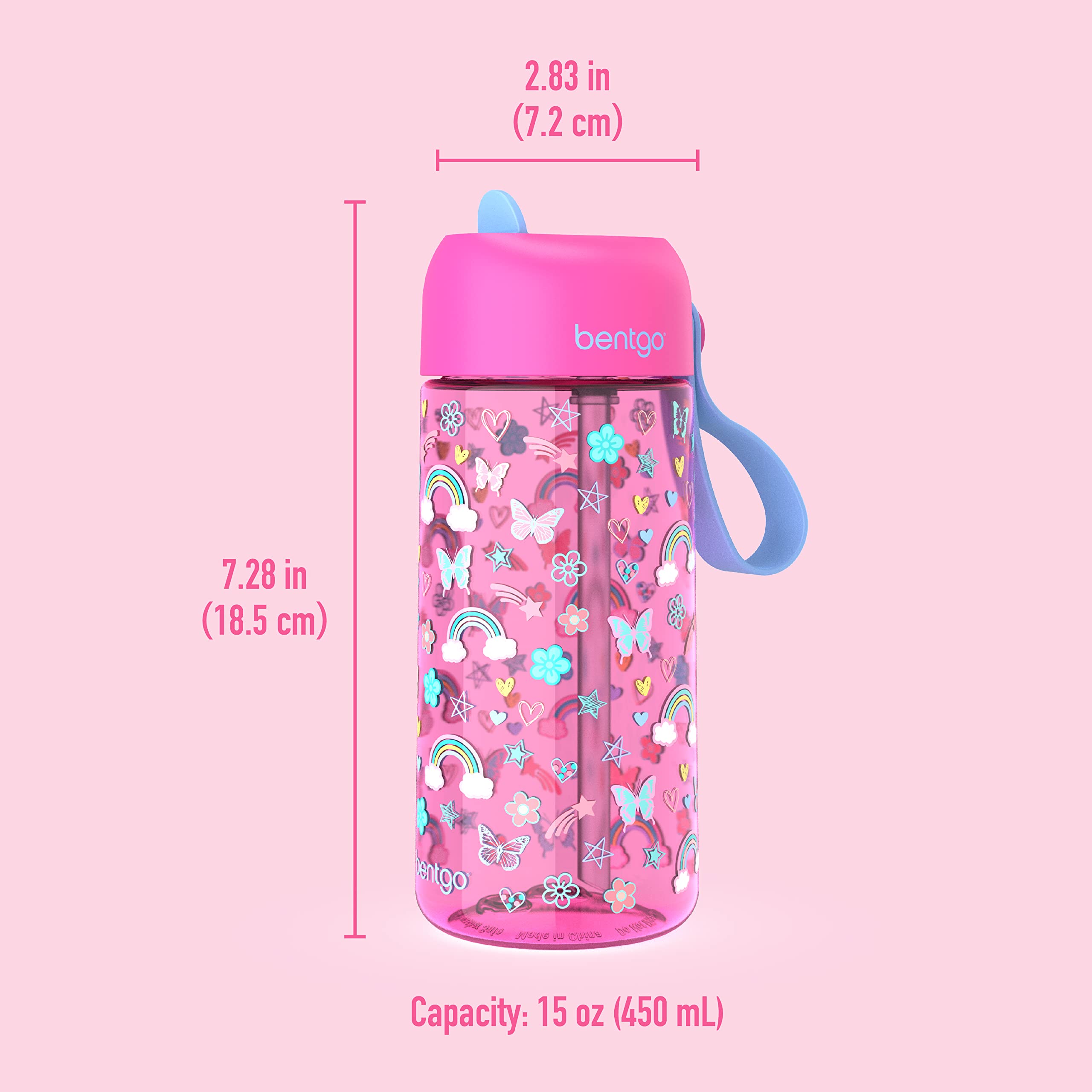 Bentgo® Kids Water Bottle - New & Improved 2023 Set With 2-Pack of Water Bottle Replacement Straws (Rainbow)