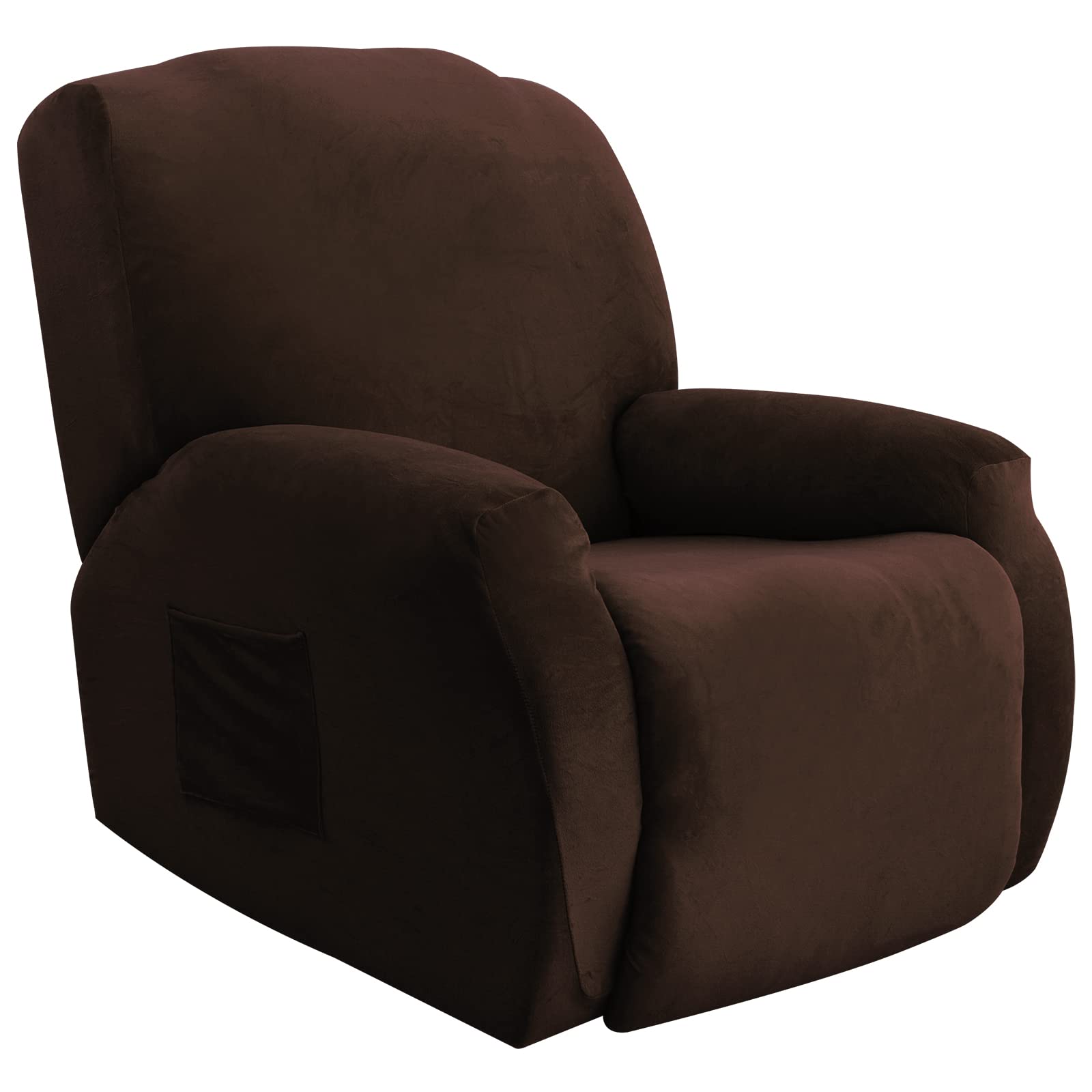 OKYUK Recliner Slipcovers 4-Pieces, Oversized Recliner Stretch Sofa Cover 1 Seat Couch Soft Furniture Protector with Elastic Velvet Fabric, Single Seat Recliner Couch Cover, Machine Washable(Coffee)