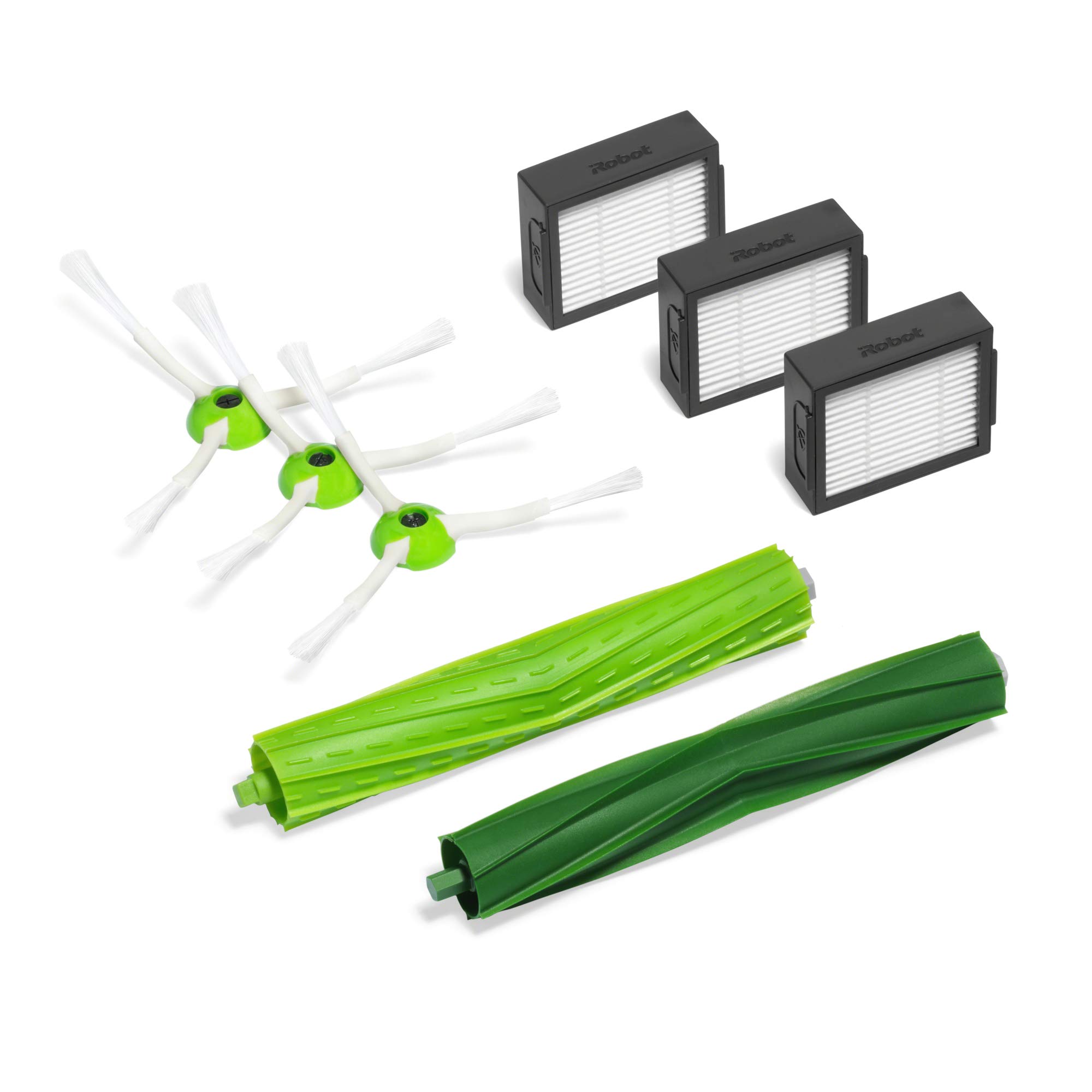 iRobot Roomba Authentic Replacement Parts - Roomba e, i, & j Series Replenishment Kit, (3 High-Efficiency Filters, 3 Edge-Sweeping Brushes, and 1 Set of Multi-Surface Rubber Brushes),Green - 4639168