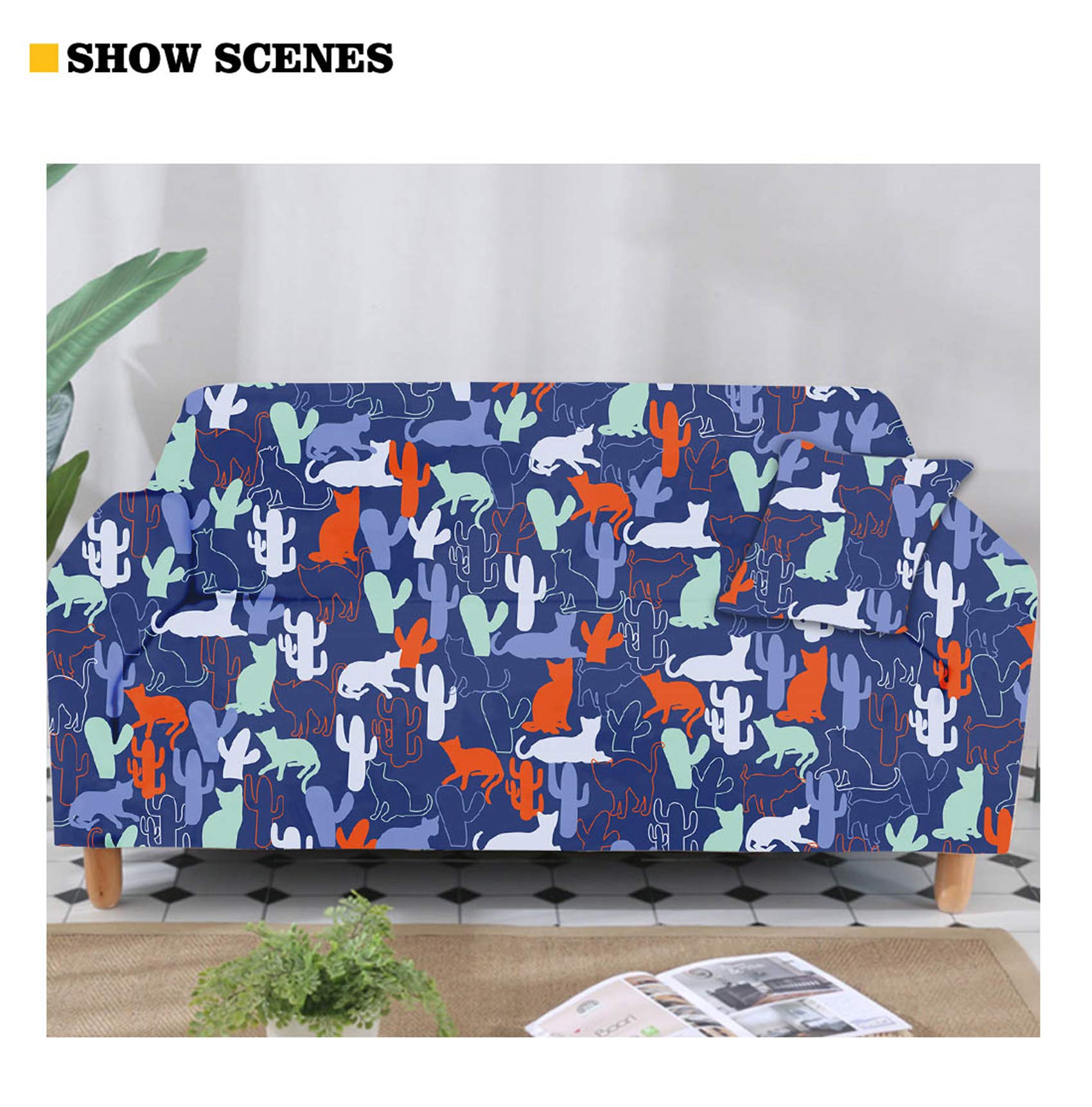 UNICEU Ocean Tropical Fish Dolphin Print Cover for Sofa 1 2 3 4 Seats Stretch Sofa Slipcover Couch Covers Living Room Blue