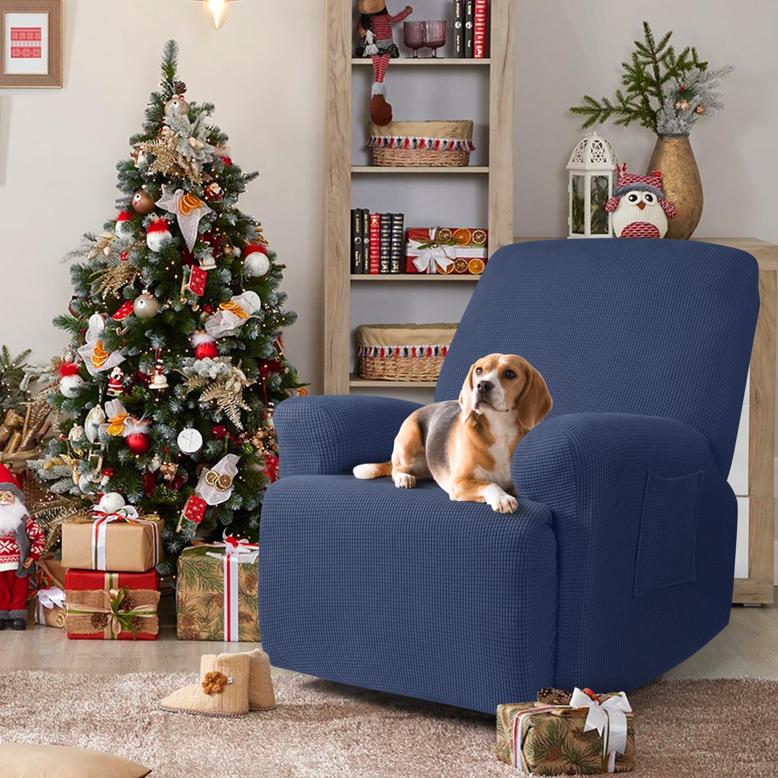 TAOCOCO Recliner Cover 4-Pieces, Recliner Stretch Sofa Slipcover, Recliner Cover 1 Seater, Couch Protector Soft, Furniture Protector Covers with Elastic,Chair Covers Jacquard Pattern (Navy Blue)