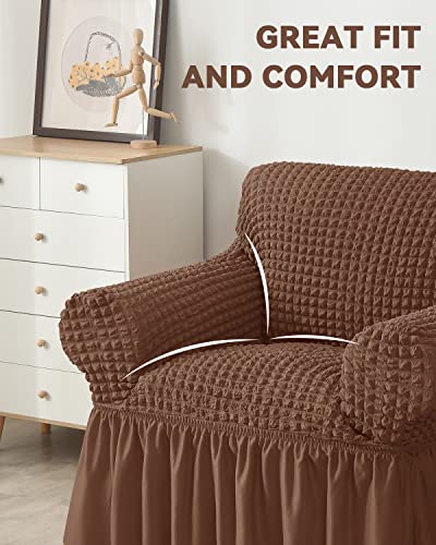 BLUESURGE Armchair Slipcover 1 Piece Couch Sofa Cover with Skirt, Durable Washable High Elastic Stretchable, Easy Fit Universal Furniture Protector (1 Seater, Brown)