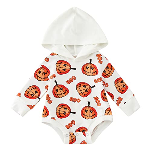 Newborn Baby Halloween Onesie Pumpkin Outfit Oversized Waffle Knit Sweater Bodysuit Pullover Baby Monster Sweatshirt Romper