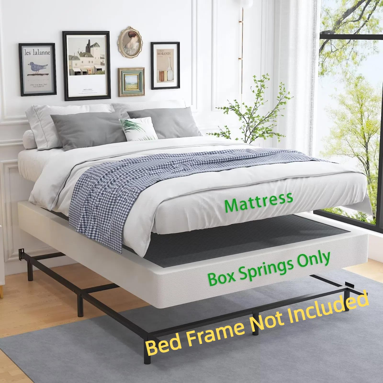 ALDRICH 7 Inch Heavy Duty Metal Box Spring Mattress Foundation 3000lbs Max Weight Capacity/Non-Slip/No Noise/Easy Assembly/Easy Clean Cover,Queen