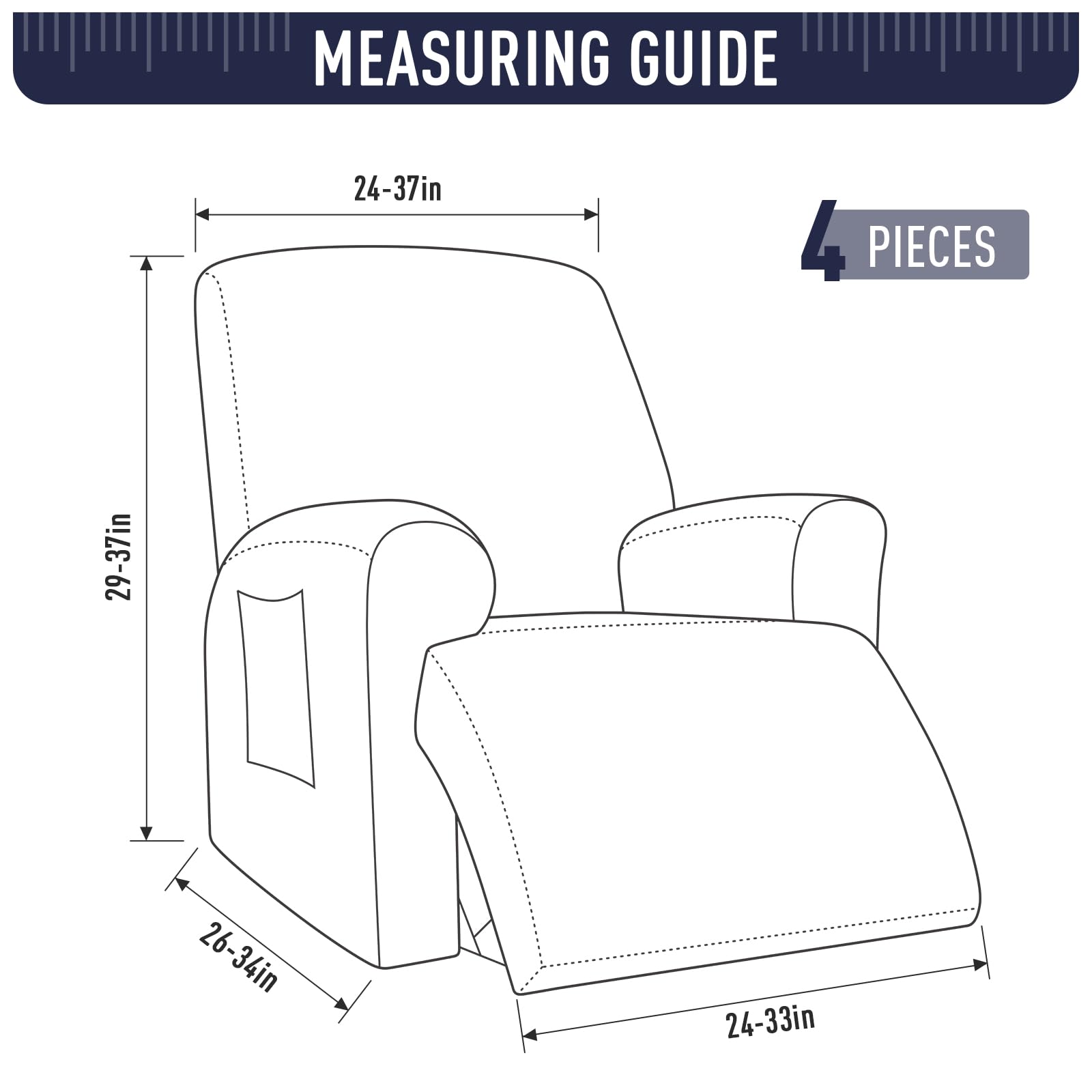 TAOCOCO Recliner Cover 4-Pieces, Recliner Stretch Sofa Slipcover, Recliner Cover 1 Seater, Couch Protector Soft, Furniture Protector Covers with Elastic,Chair Covers Jacquard Pattern (Navy Blue)