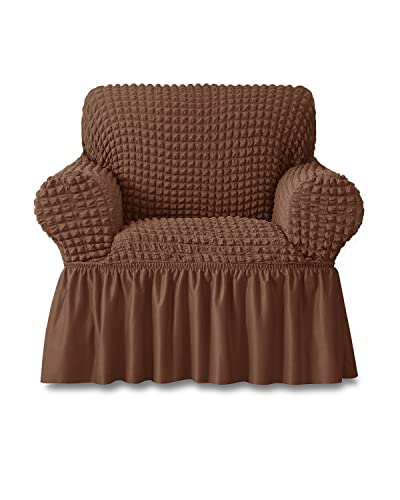BLUESURGE Armchair Slipcover 1 Piece Couch Sofa Cover with Skirt, Durable Washable High Elastic Stretchable, Easy Fit Universal Furniture Protector (1 Seater, Brown)