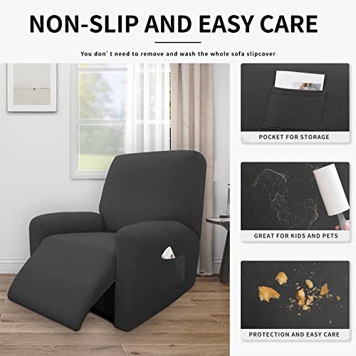 Easy-Going 100% Dual Waterproof Recliner Cover Stretch Soft Couch Cover for Dogs, Sofa Slipcover for Recliner Couch Leakproof Furniture Protector for Kids, Pets Dark Gray