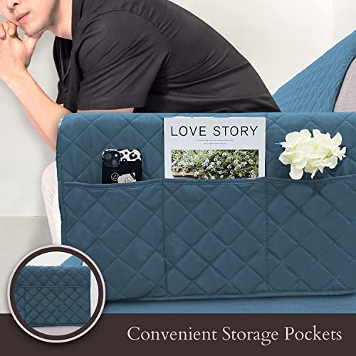 VANELUX Reversible Washable Sofa Slipcover Soft Quilted Water Resistant Couch Cover with Non Slip Foam and Elastic Straps Protector for Pets, Cats, Dogs, Kids(Blue/Light Blue, 4 Seater Sofa 88")