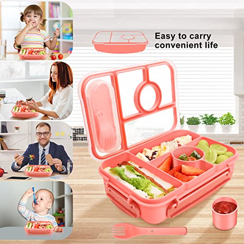 Dagugu Kids & Adult Bento Lunch Box, 5 Compartment Leakproof Lunch Containers, Microwave/Dishwasher/BPA Free (Pink)