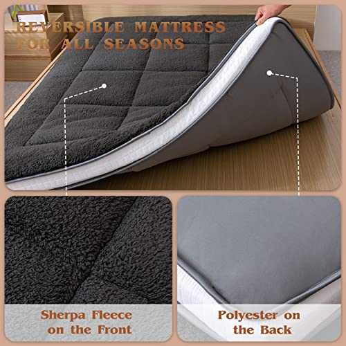 MAXYOYO Japanese Queen Size Futon Mattress, Upgraded Ultra Soft Fluffy Trifold Mattress, Dark Grey