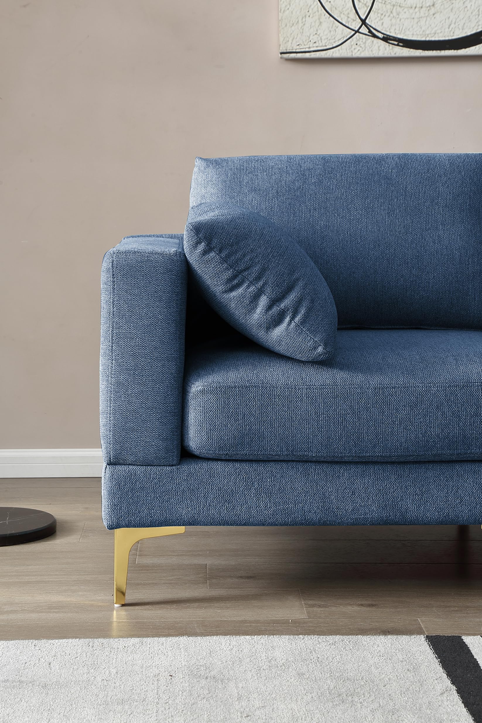 KoiHome 92.9" Convertible Sectional Sofa Couch with Seat Cushion, Modern Leisure L-Shape Couch with 2 Pillows, 4-Seater Sofa Chaise with Metal Legs for Living Room,Bedroom,Office, Polyester, Blue