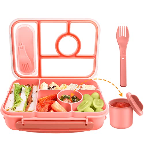 Dagugu Kids & Adult Bento Lunch Box, 5 Compartment Leakproof Lunch Containers, Microwave/Dishwasher/BPA Free (Pink)