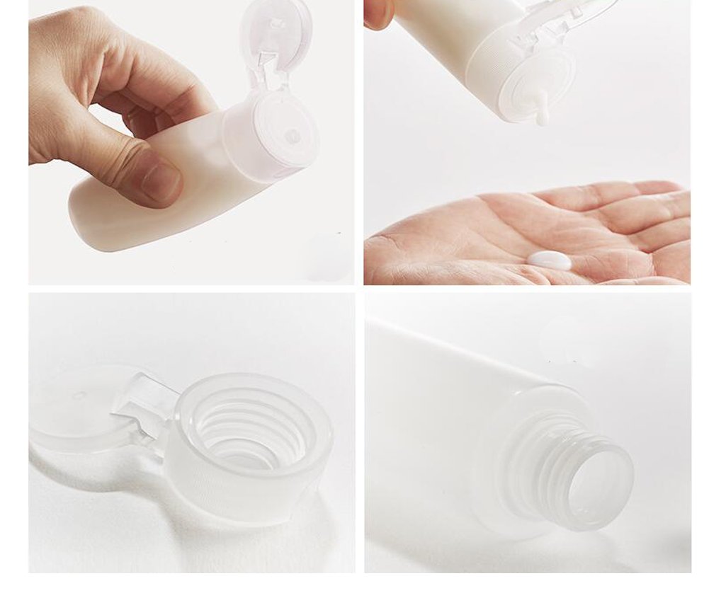 UPSTORE 2PCS Empty Refillable Plastic Clear Soft Tube Squeeze Bottle Jars With Flip Cover Cosmetic Makeup Packing Storage Holder Containers for Toner Lotion Shower Gel Cleaser Shampoo (200ml/6.8oz)