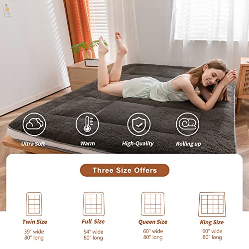 MAXYOYO Japanese Queen Size Futon Mattress, Upgraded Ultra Soft Fluffy Trifold Mattress, Dark Grey