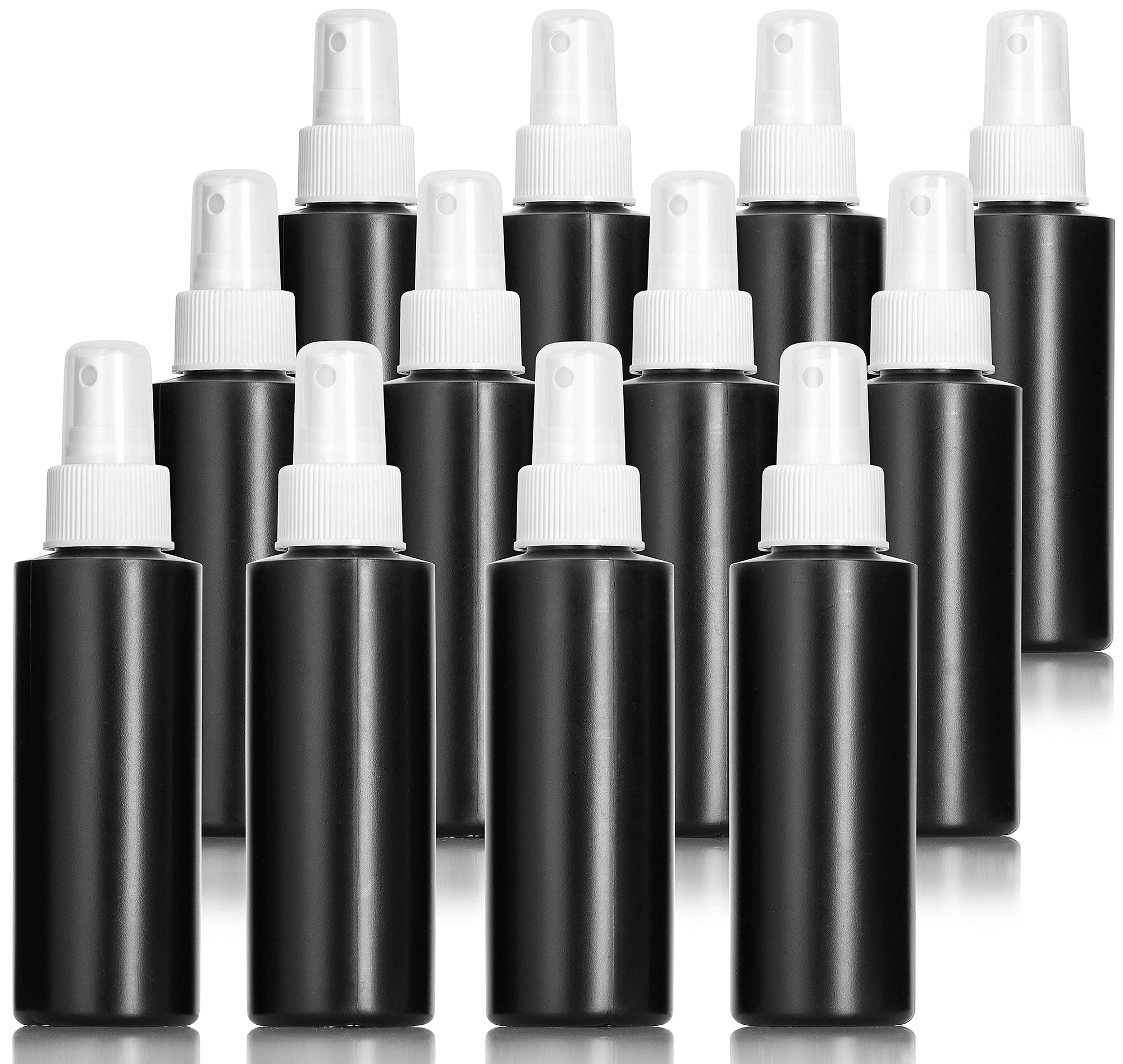 JUVITUS 4 oz / 120 ml Black Squeeze Cylinder Plastic Bottle with White Fine Mist Spray (12 pack)