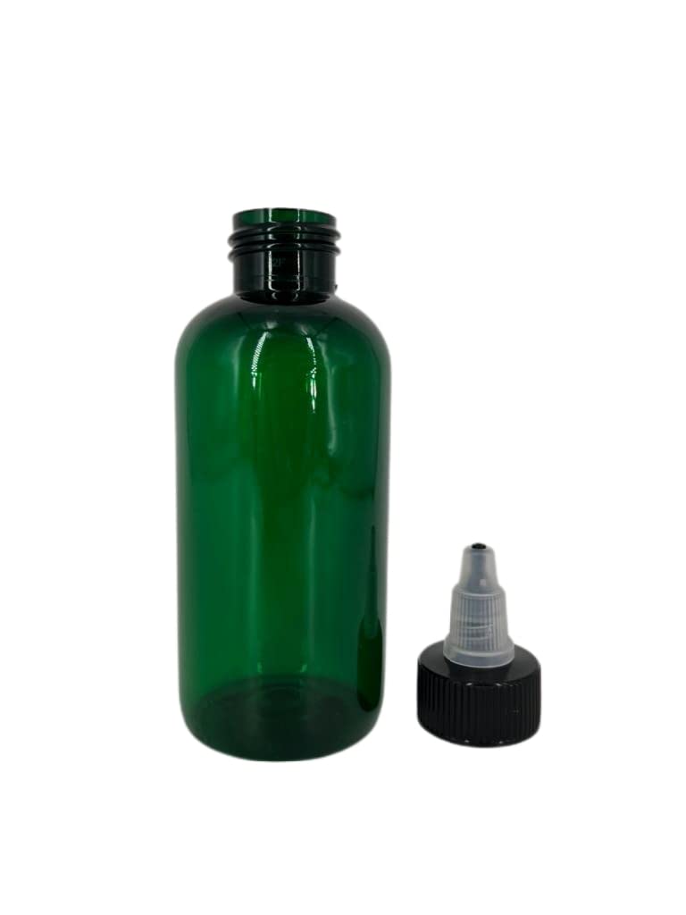 Natural Farms 4 oz Green Boston Plastic Bottles -12 Pack Empty Bottle Refillable - BPA Free - Essential Oils - Aromatherapy | Black/Natural Twist Top Cap - Made in the USA