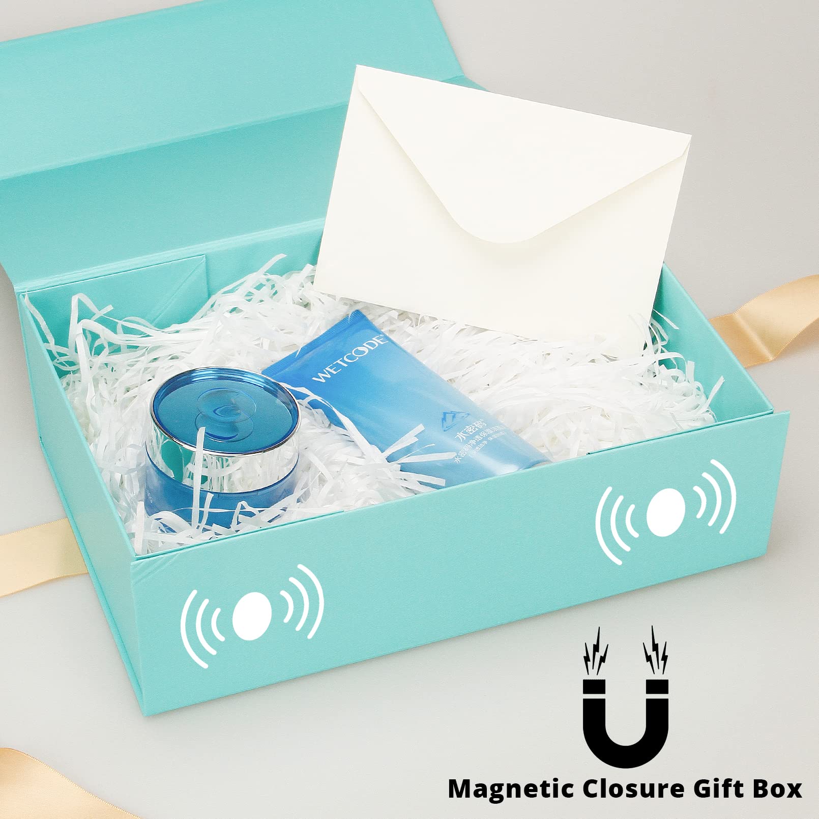 Gift Box 11x7.5x3.5 Inches,Sky Blue Gift Boxes with Magnetic Lid,Christmas Gift Box Contains Card, Ribbon, Shredded Paper Filler Gift Box for Gift Packaging,Christmas Birthdays Gift Packaging