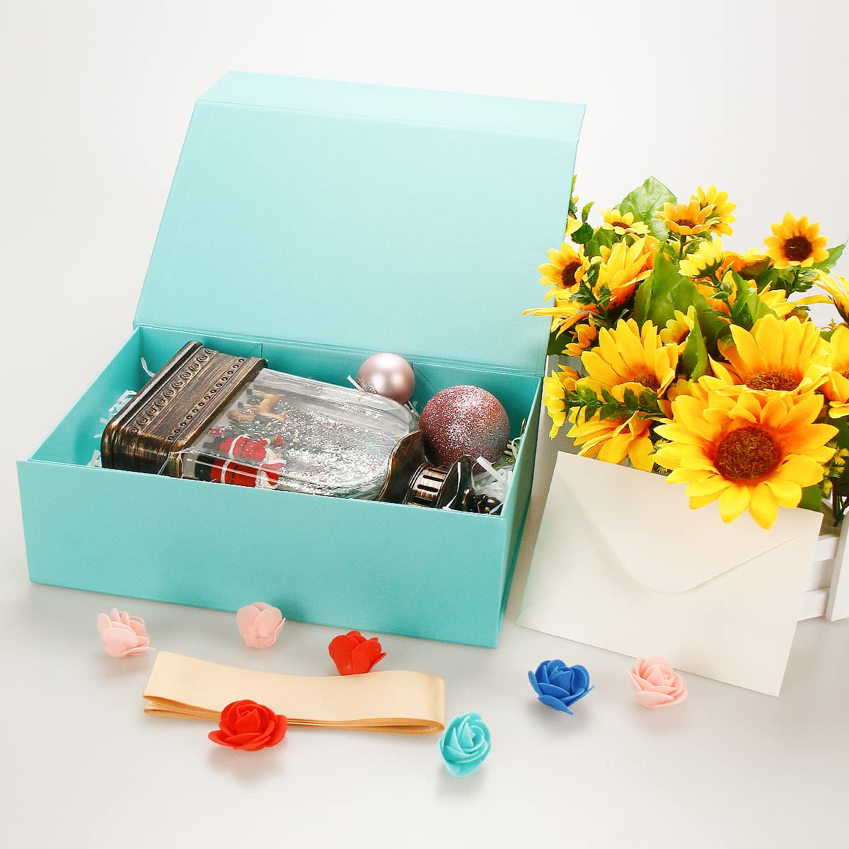 Gift Box 11x7.5x3.5 Inches,Sky Blue Gift Boxes with Magnetic Lid,Christmas Gift Box Contains Card, Ribbon, Shredded Paper Filler Gift Box for Gift Packaging,Christmas Birthdays Gift Packaging