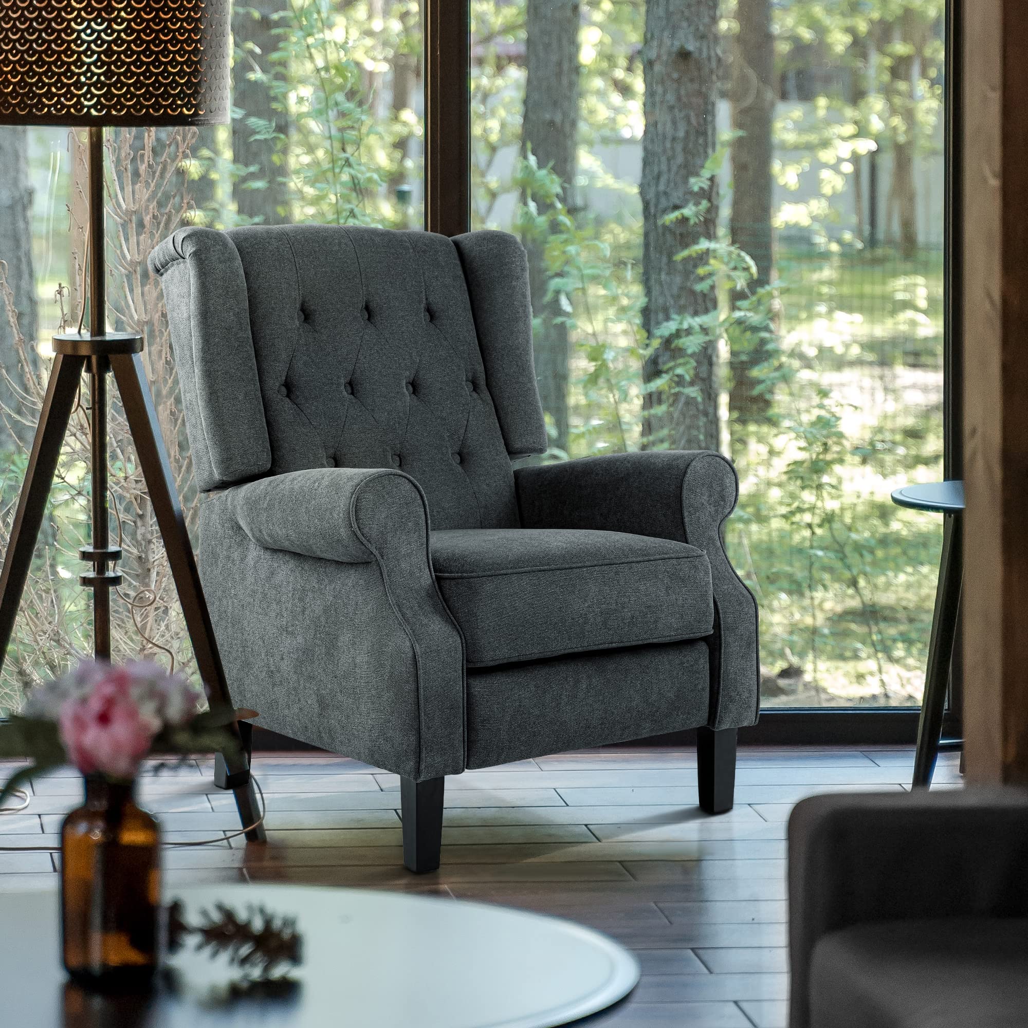 YITAHOME Wingback Recliner Chair, Push Back Recliner with High Back, Upholstered Tufted Accent Lounge Armchair Single Sofa Adjustable for Living Room, Grey