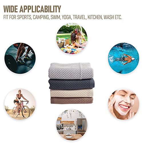LXMOJITU 4Pack Cotton Gym Towel(13.7" x 27.5"), Yoga Sports Towel, Cool Waffle Pattern Towel for Neck and Face, Soft Breathable Absorbent Towel for Golf, Gym, Camping, Running, Workout, Kitchen