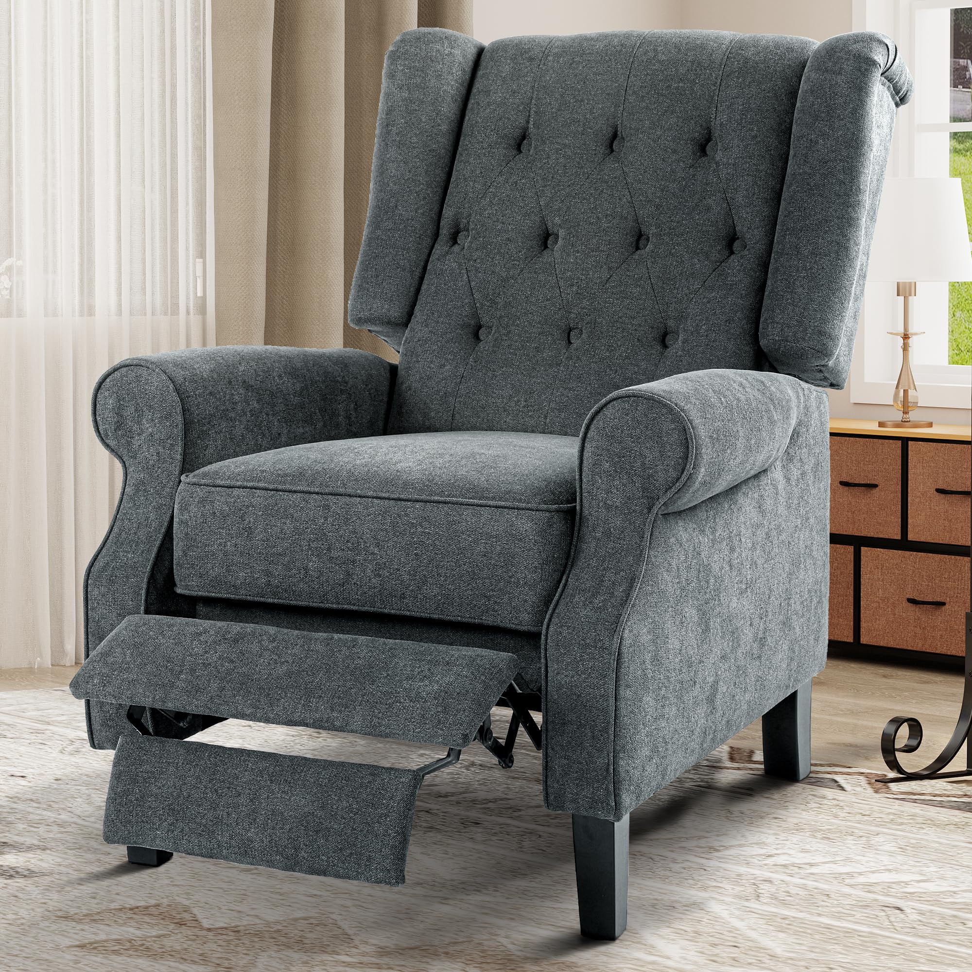 YITAHOME Wingback Recliner Chair, Push Back Recliner with High Back, Upholstered Tufted Accent Lounge Armchair Single Sofa Adjustable for Living Room, Grey