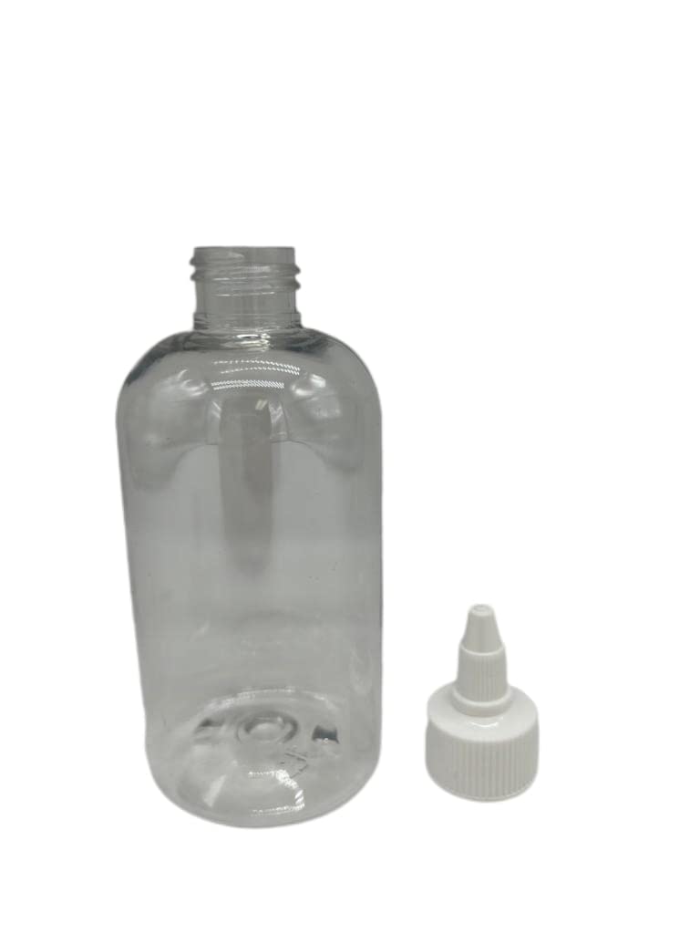Natural Farms 4 oz Clear Boston Plastic Bottles -12 Pack Empty Bottle Refillable - BPA Free - Essential Oils - Aromatherapy | White Twist Top Caps - Made in the USA