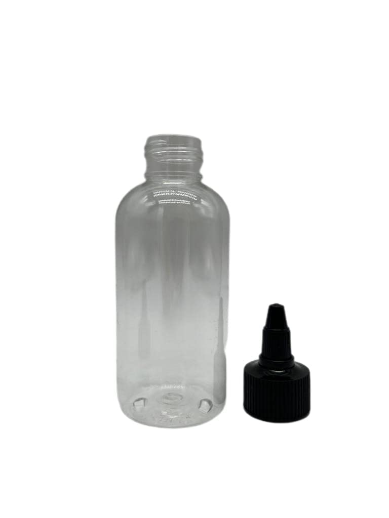 Natural Farms 4 oz Clear Boston Plastic Bottles -12 Pack Empty Bottle Refillable - BPA Free - Essential Oils - Aromatherapy | Black Twist Top Cap - Made in the USA