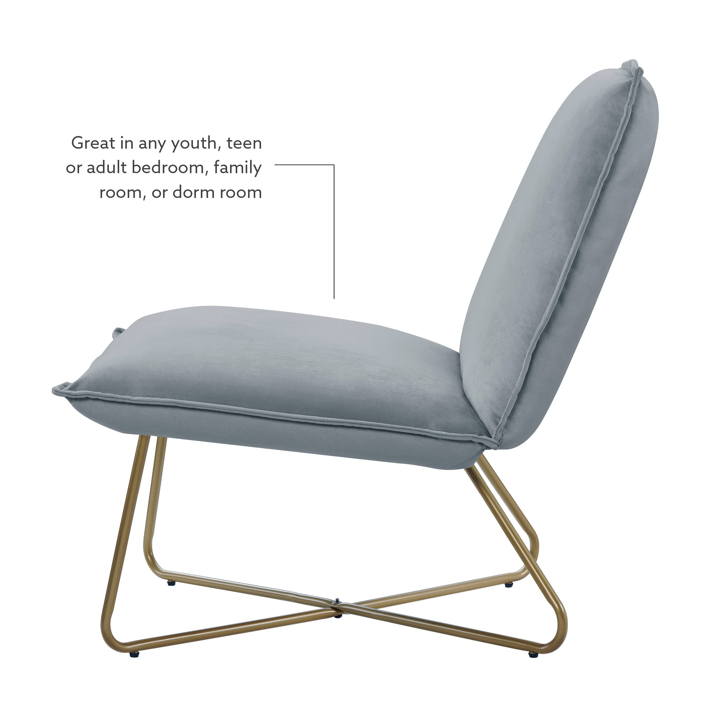 Linon Light Grey Velvet Gold Metal Base McAllister Accent Chair