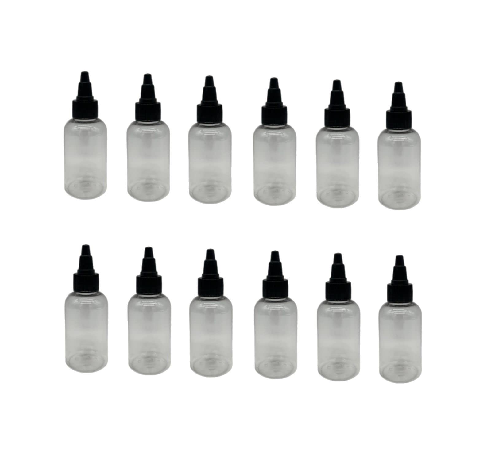 Natural Farms 4 oz Clear Boston Plastic Bottles -12 Pack Empty Bottle Refillable - BPA Free - Essential Oils - Aromatherapy | Black Twist Top Cap - Made in the USA