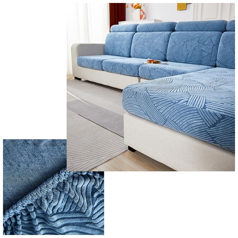 GORHLady Sofa Seat Cushion Covers Highly Elastic 1 2 3 4 Seater L-Shape Non-Slip Sofa Covers Replacement Elastic Furniture Protectors with Bottom Elastic Protectors 4-Seater Blue
