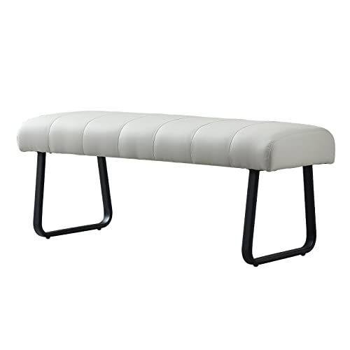 JIEXI 47in PU Leather Long Bench w/ Metal Leg, Office Chair & Footstool (White, 1.2m)