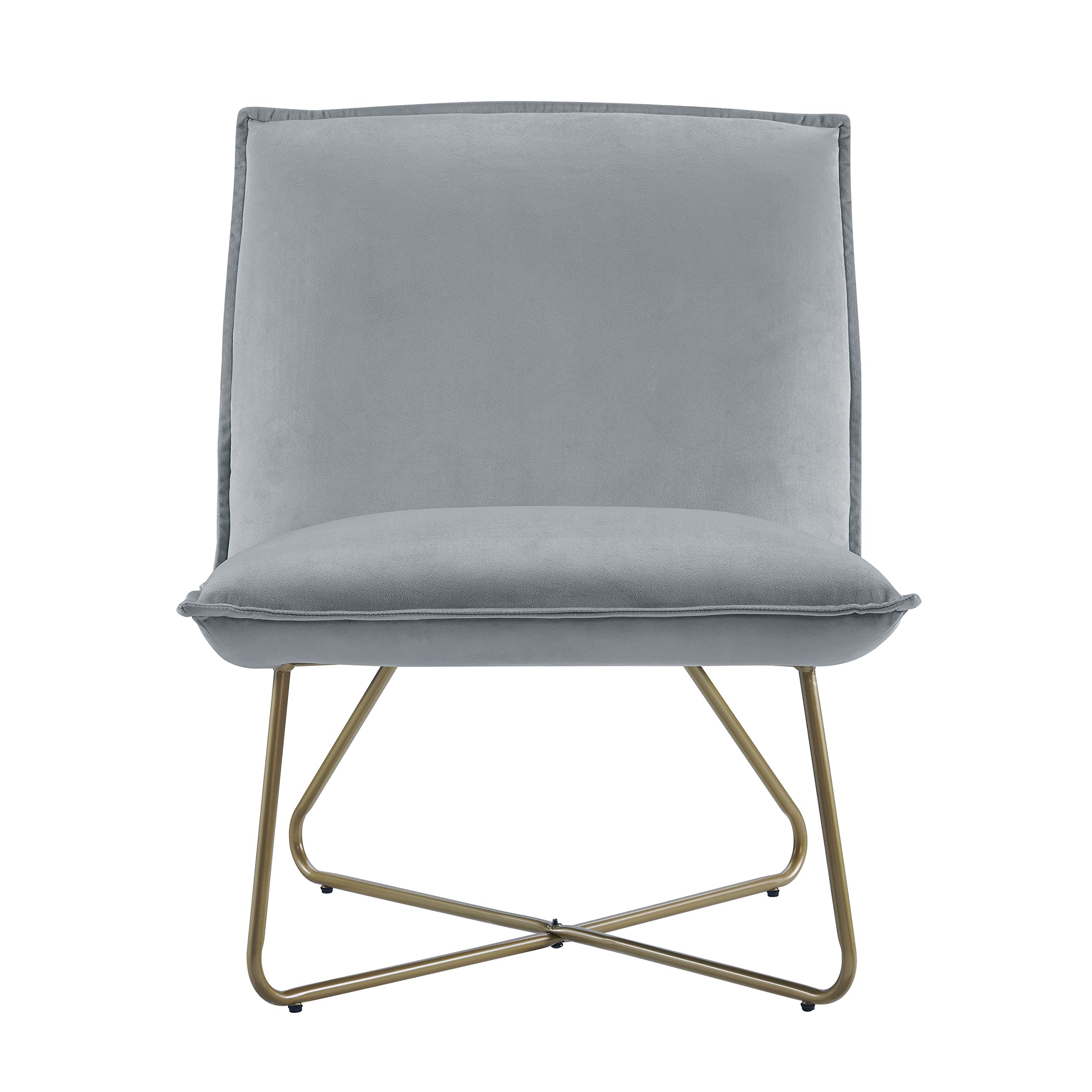 Linon Light Grey Velvet Gold Metal Base McAllister Accent Chair