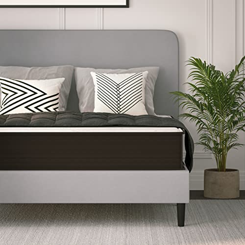 Flash Furniture Dream 10" Hybrid Spring and Foam Mattress in a Box, High Density Foam and Spring Hybrid Mattress for Pressure Relief, Queen
