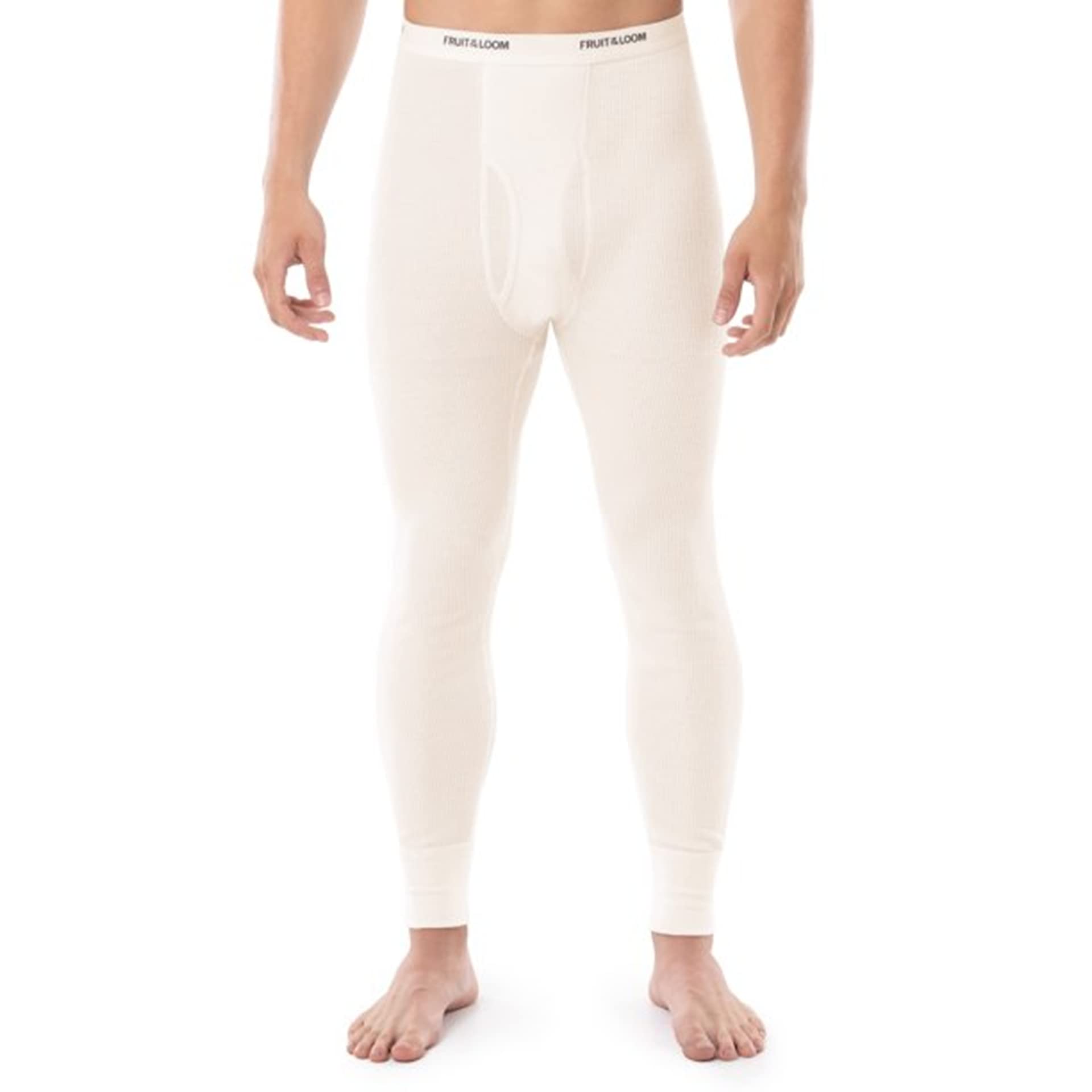 Fruit of the Loom Men's Classic Midweight Waffle Thermal Underwear Bottoms (2-Pack), Black Soot/Natural, Large