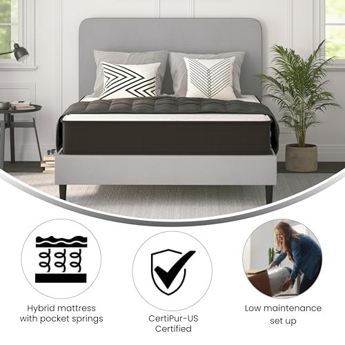 Flash Furniture Dream 10" Hybrid Spring and Foam Mattress in a Box, High Density Foam and Spring Hybrid Mattress for Pressure Relief, Queen