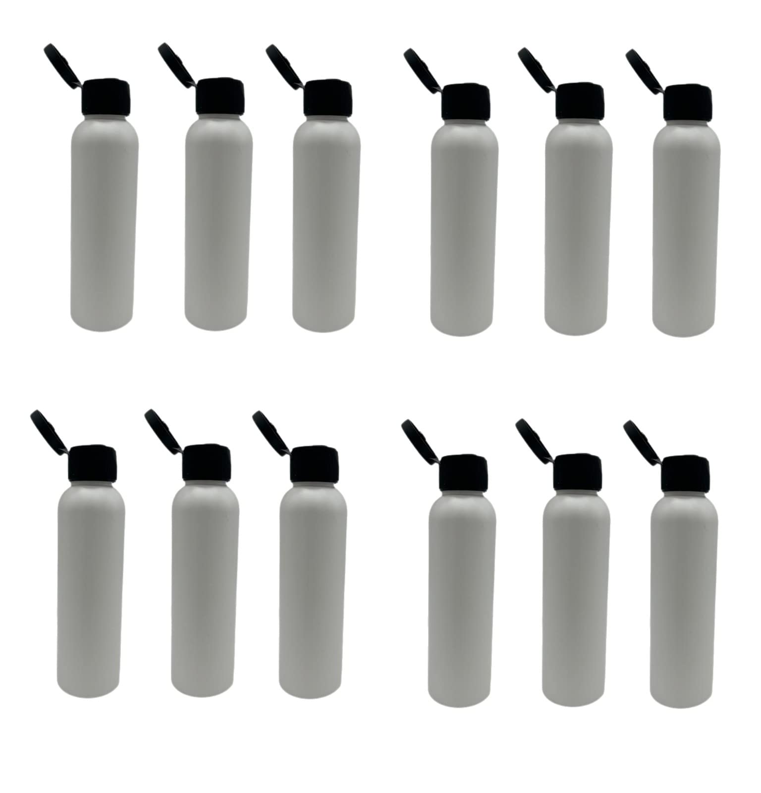 Natural Farms 4 oz White Cosmo Plastic Bottles -12 Pack Empty Bottle Refillable - BPA Free - Essential Oils - Aromatherapy | Black Flip Top Snap Cap - Made in the USA