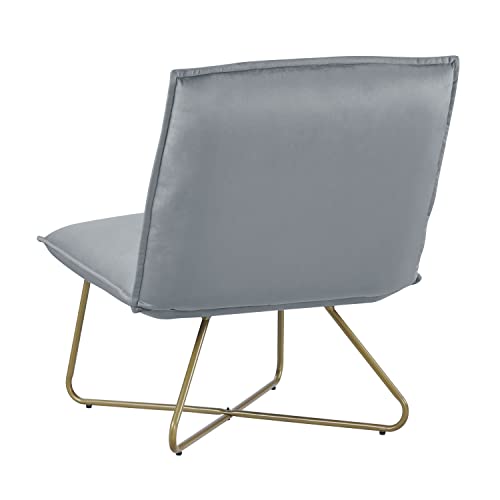 Linon Light Grey Velvet Gold Metal Base McAllister Accent Chair